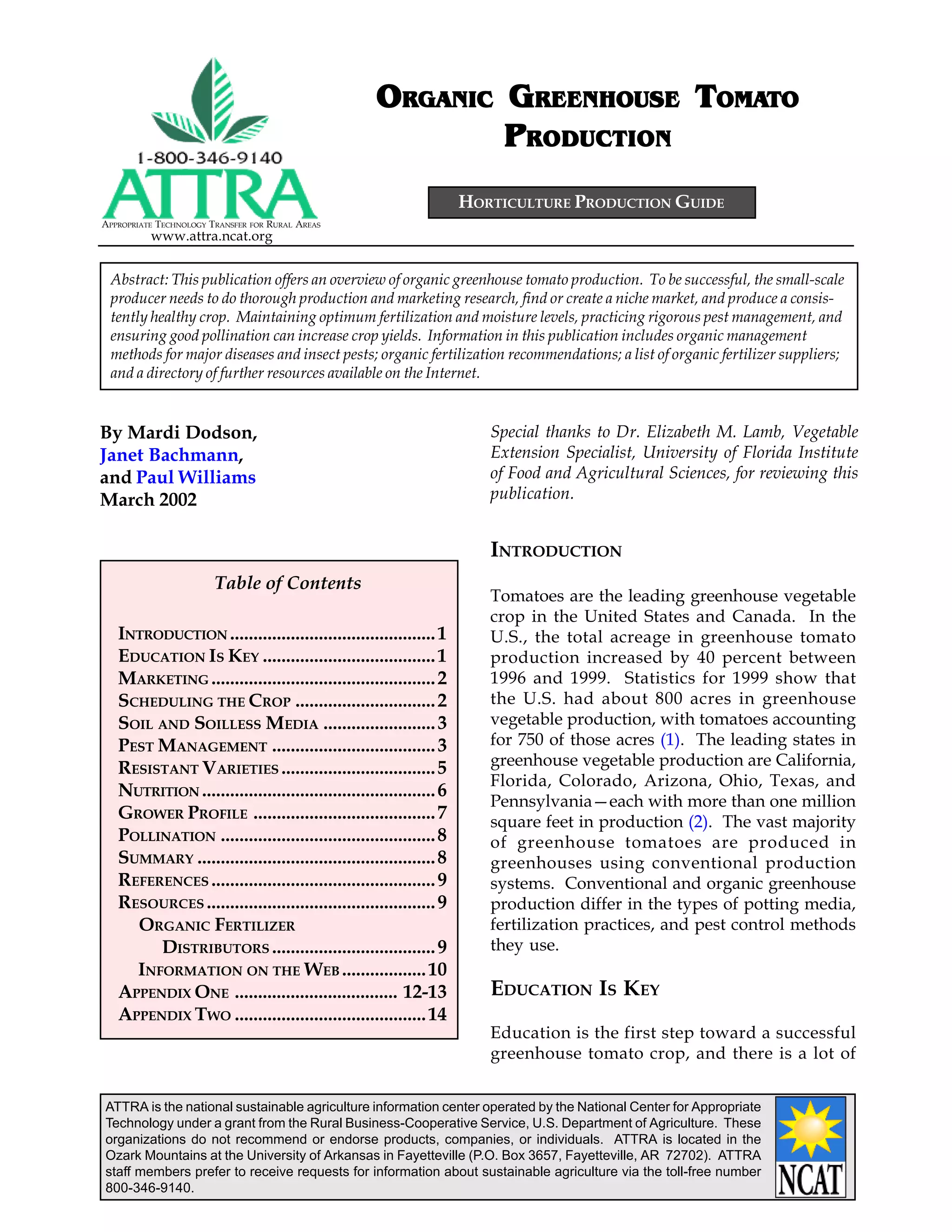 Organic Greenhouse Tomato Production | PDF