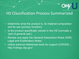 GHY U Tariff Classification (Part 1) - March 2014 | PPTX