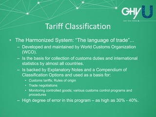 GHY U Tariff Classification (Part 1) - March 2014 | PPTX