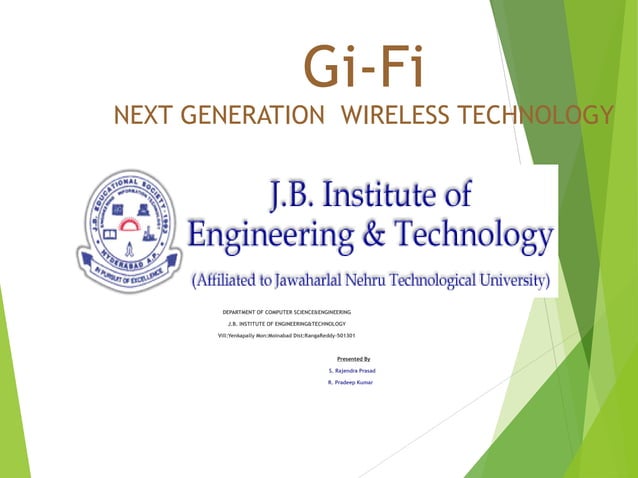 Gi Fi - Fastest Wireless Transfer Technology | PPT