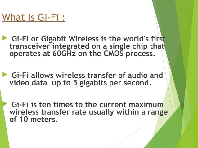 Gi Fi - Fastest Wireless Transfer Technology | PPT