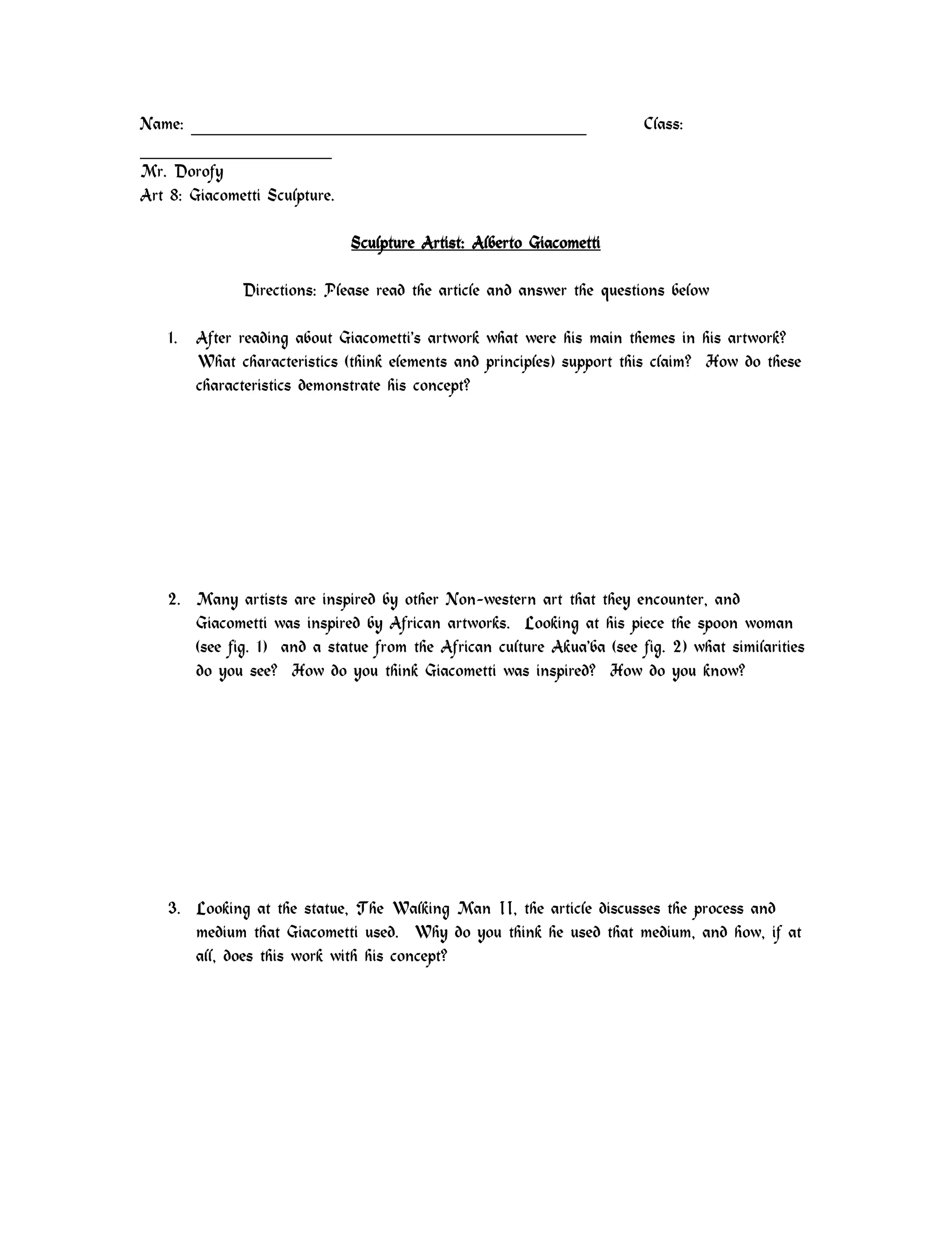 Giacometti worksheet | DOCX