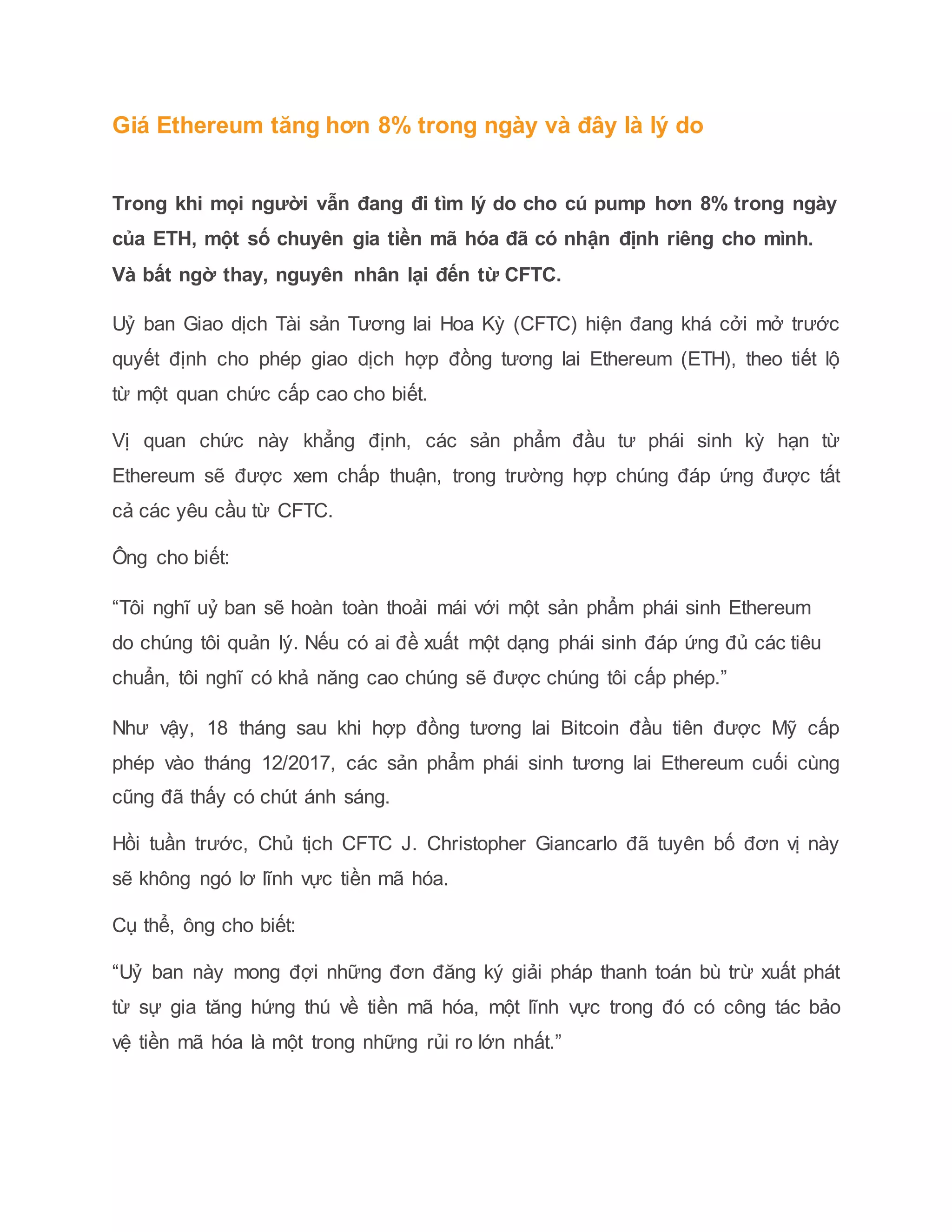 Gia ethereum tang hon 8 phan tram va day la ly do | PDF