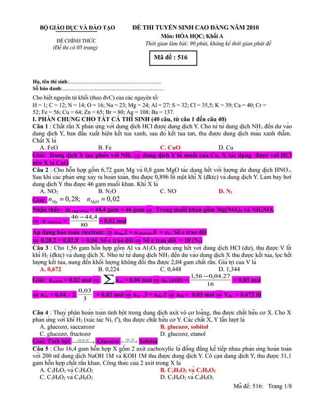 Giai chi tiet de hoa cd khoi a2010 | PDF