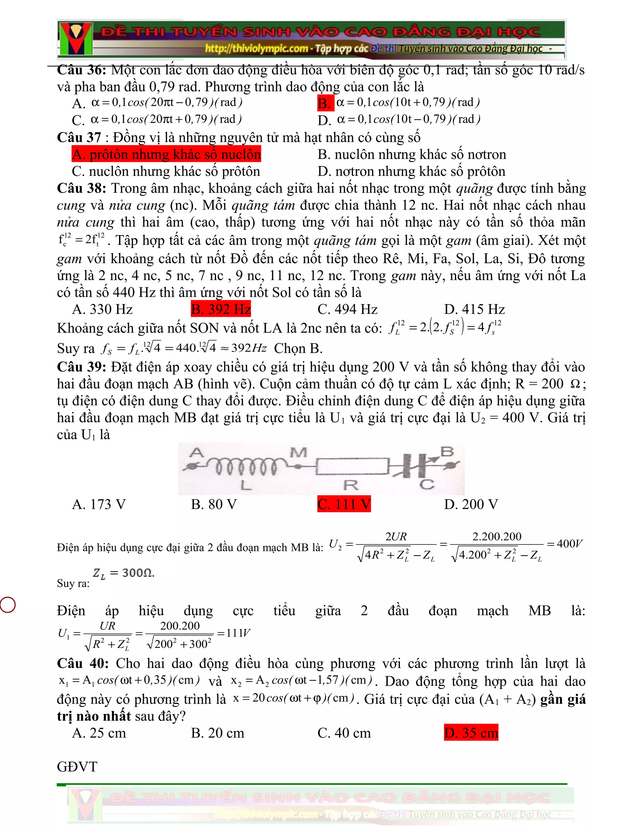 Giai chi tiet de thi dại hoc vat ly khoi a 2014 | PDF