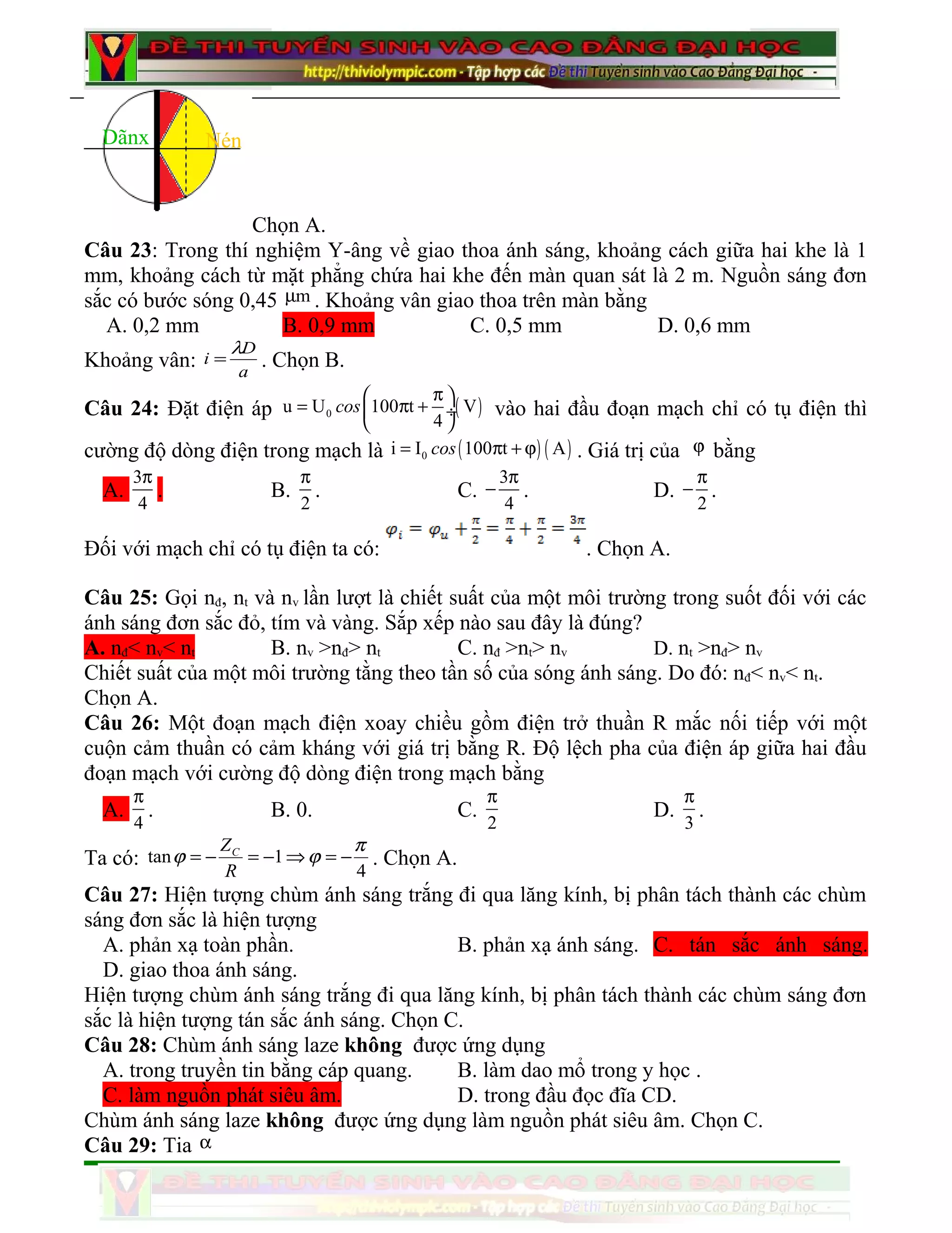 Giai chi tiet de thi dại hoc vat ly khoi a 2014 | PDF
