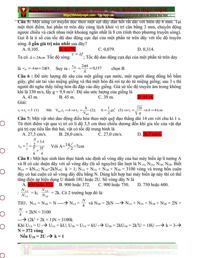 Giai chi tiet de thi dại hoc vat ly khoi a 2014 | PDF