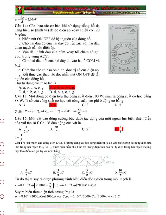 Giai chi tiet de thi dại hoc vat ly khoi a 2014 | PDF