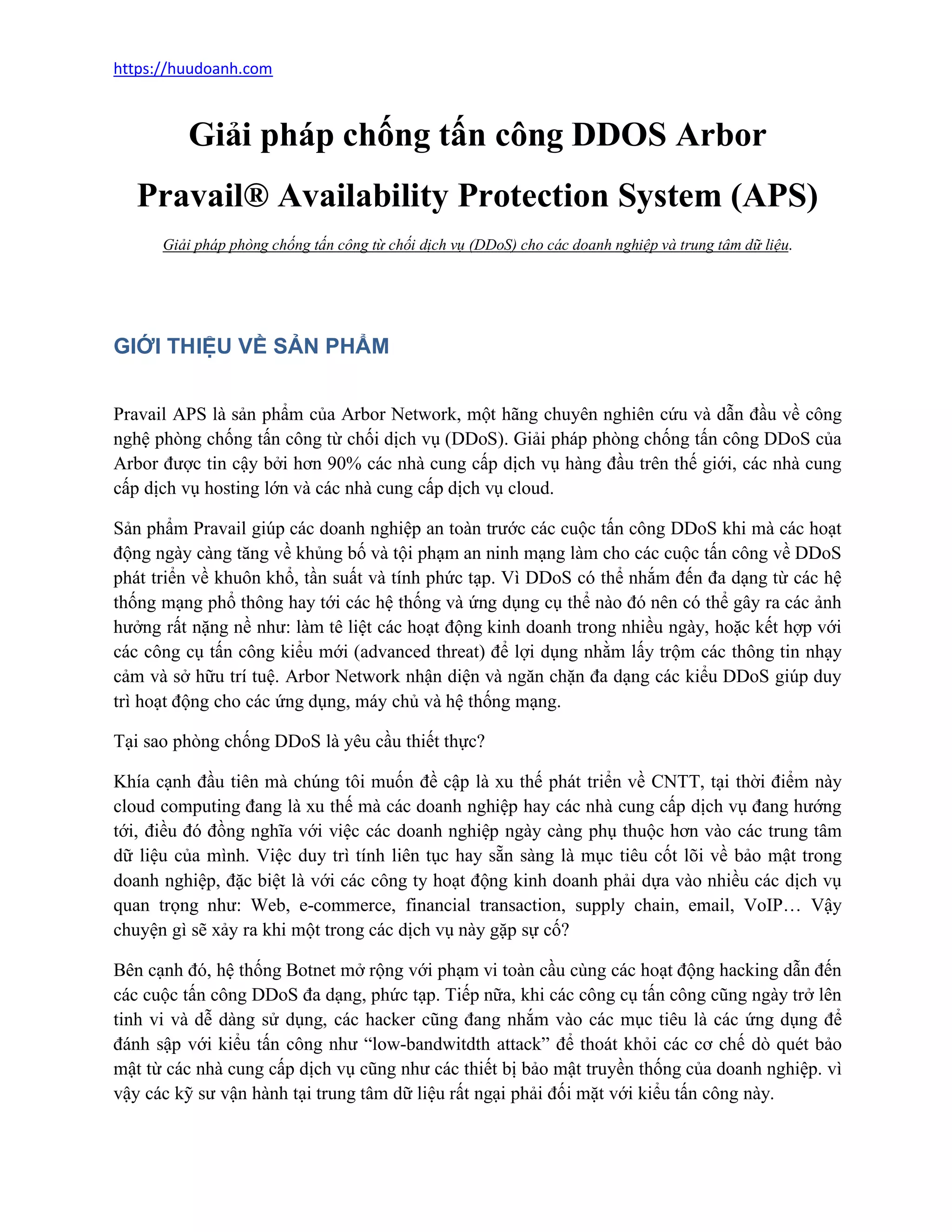 Giai phap chong tan cong ddos Arbor | PDF