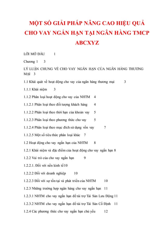 Bài mẫu giải pháp nâng cao hiệu quả vay ngắn hạn - Chuyên đề tốt nghiệp | PDF