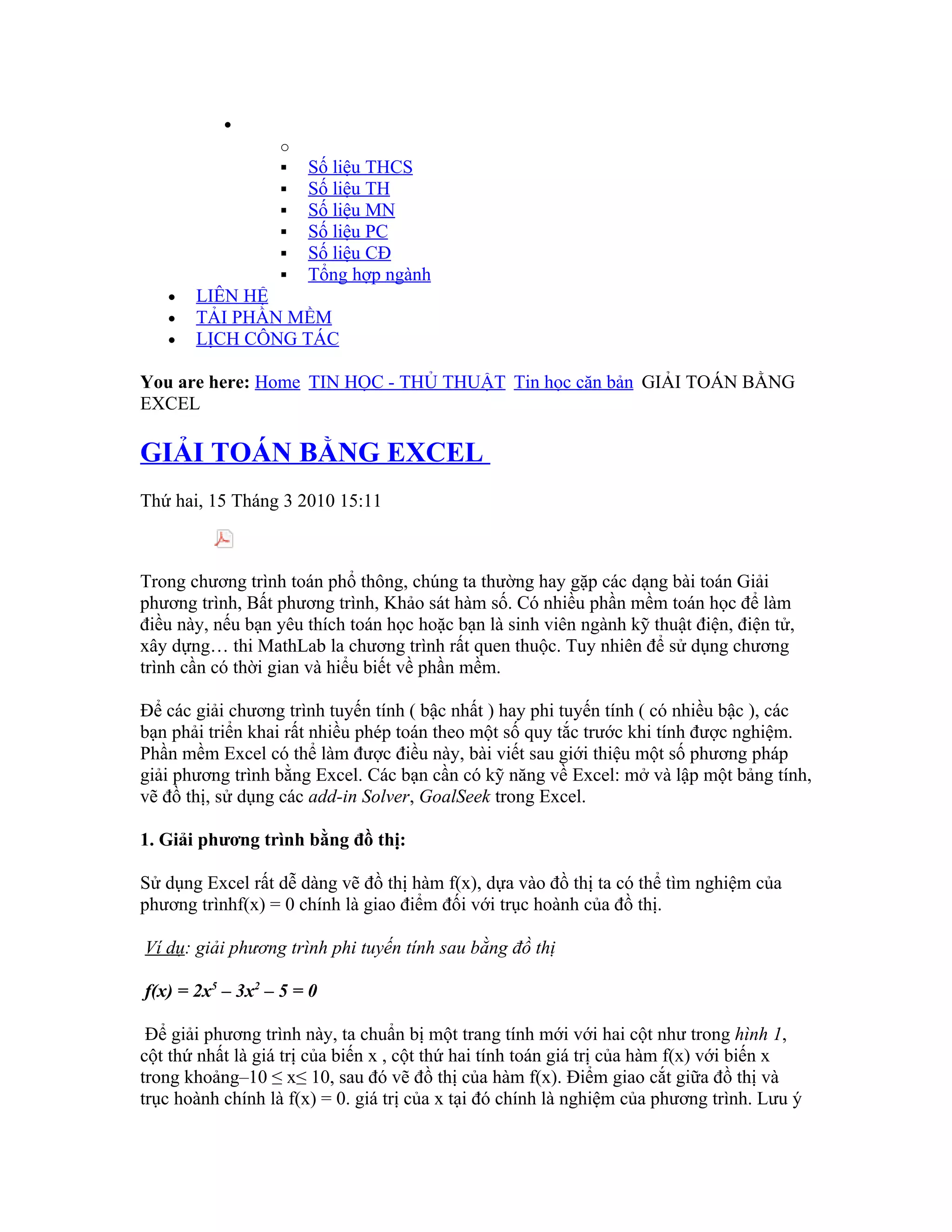 Giai phuong trinh bang excell | DOC