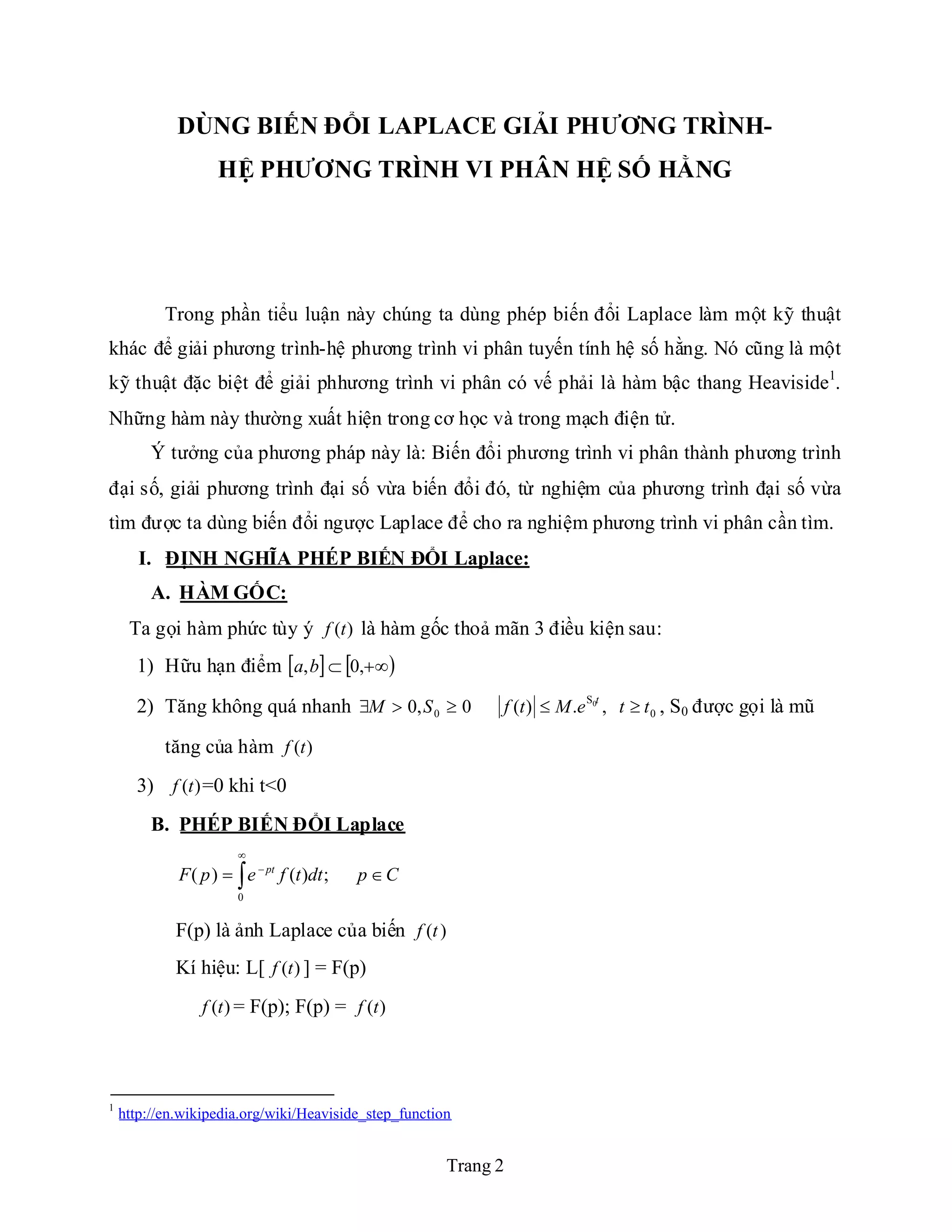 Giai phuong trinh vi phan bang bien doi laplace | PDF