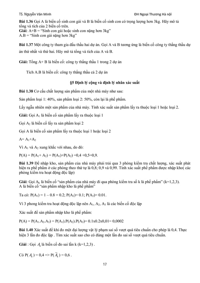 Giai sach bai tap xstk dh ktqd chuong 1 full v1 | PDF