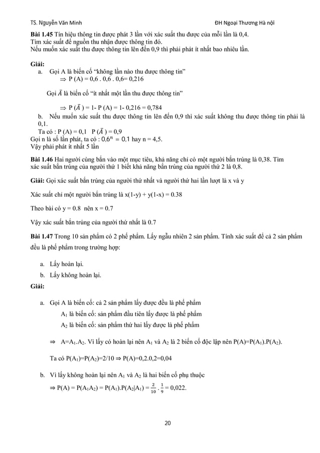 Giai sach bai tap xstk dh ktqd chuong 1 full v1 | PDF