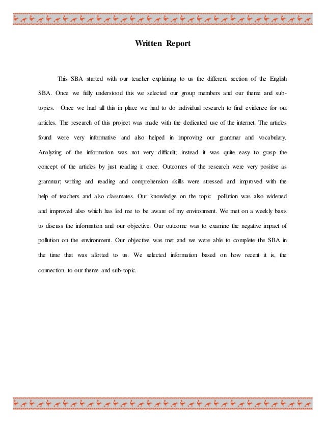Top Notch Example Of A Written Report For English Sba How To Write Date Top Notch Example Of A Written Report For English Sba How To Write Date