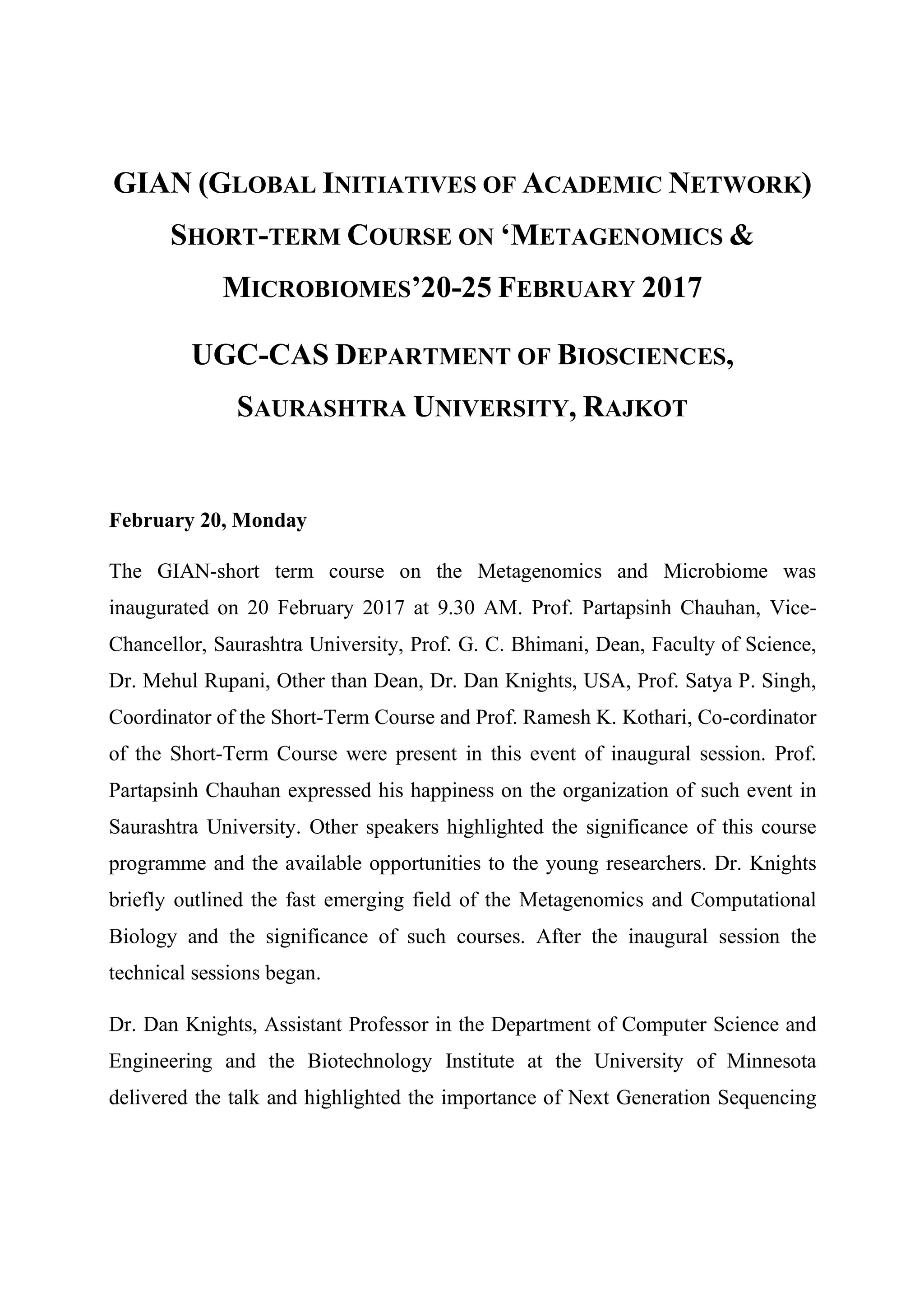 GiAN Program report: GIAN (GLOBAL INITIATIVES OF ACADEMIC NETWORK ...