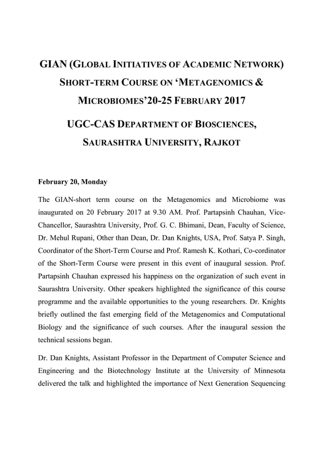 GiAN Program report: GIAN (GLOBAL INITIATIVES OF ACADEMIC NETWORK ...