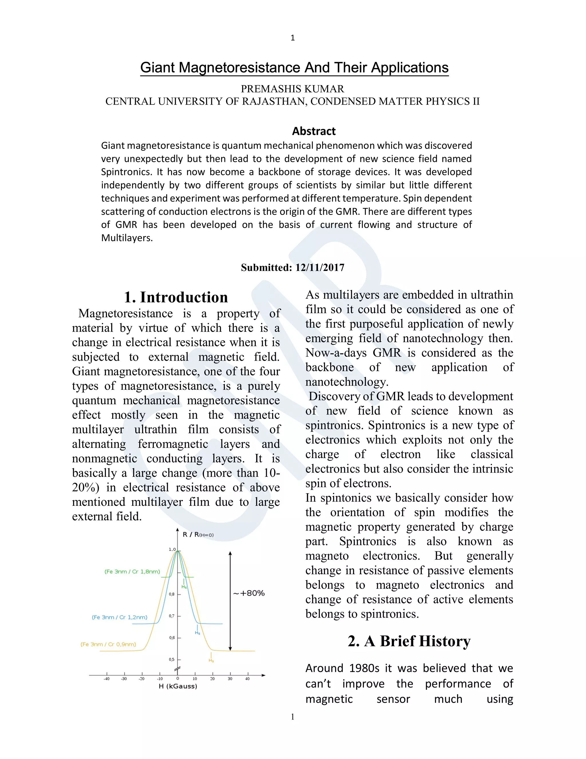 Giant magnetoresistance and their applications | PDF