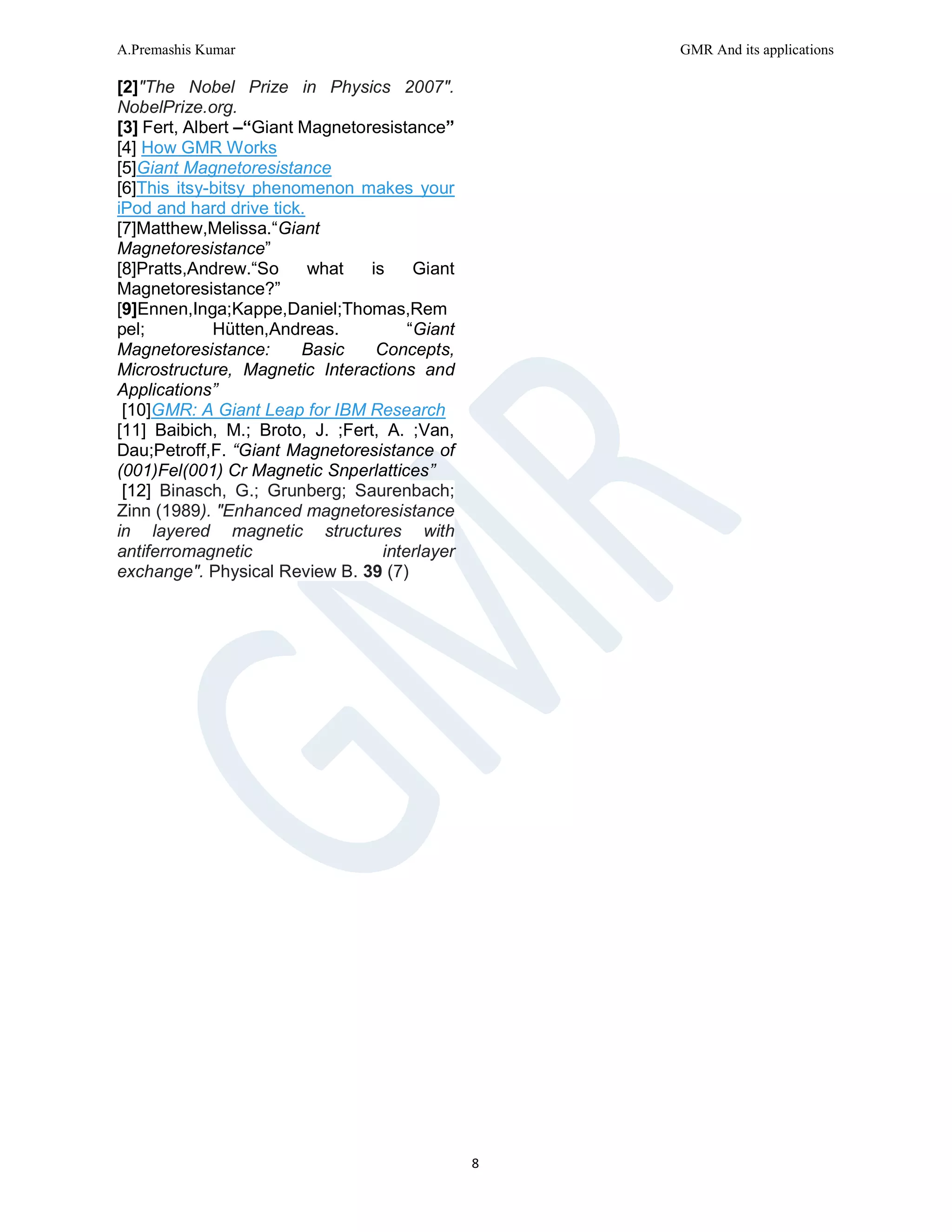 Giant magnetoresistance and their applications | PDF