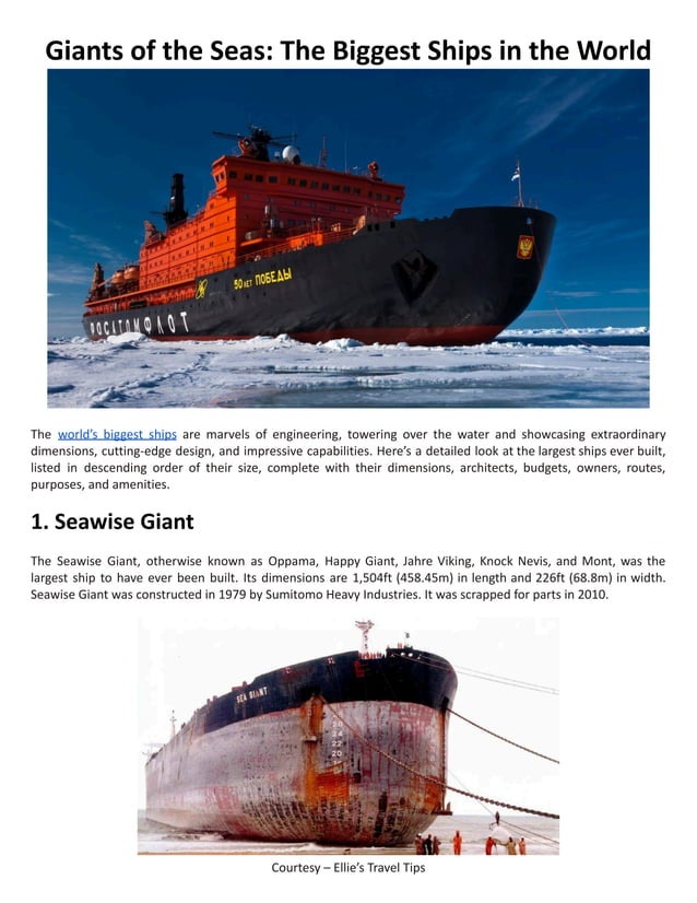 Giants of the Seas: The Biggest Ships in the World | PDF