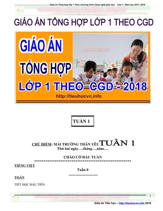 1st Grade Lesson Plans for All Subjects - Giáo án Tổng hợp Lớp 1 - Phần 1 | PDF