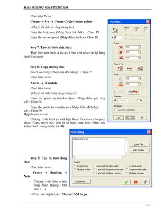 Giáo trình mastercam x5, x7, x9, x10 tiếng việt chi tiết | PDF