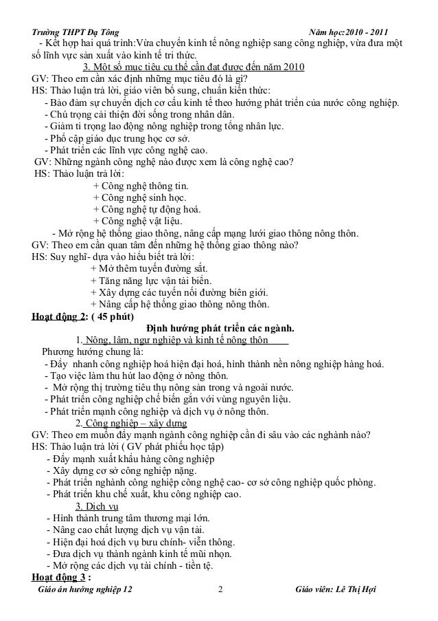 Giao an hoat dong huong nghiep 12