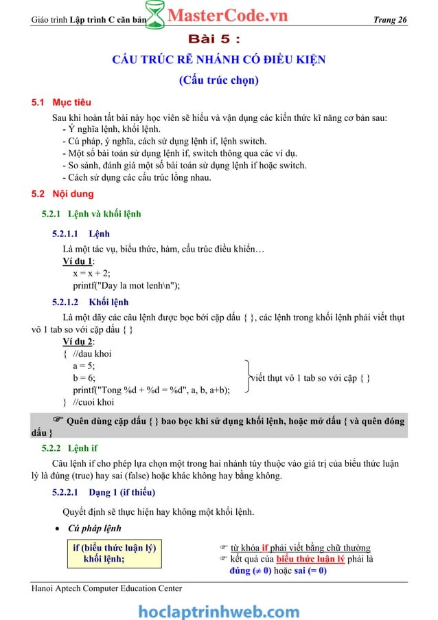 Giáo trình Lập trình C căn bản - Aptech | PDF