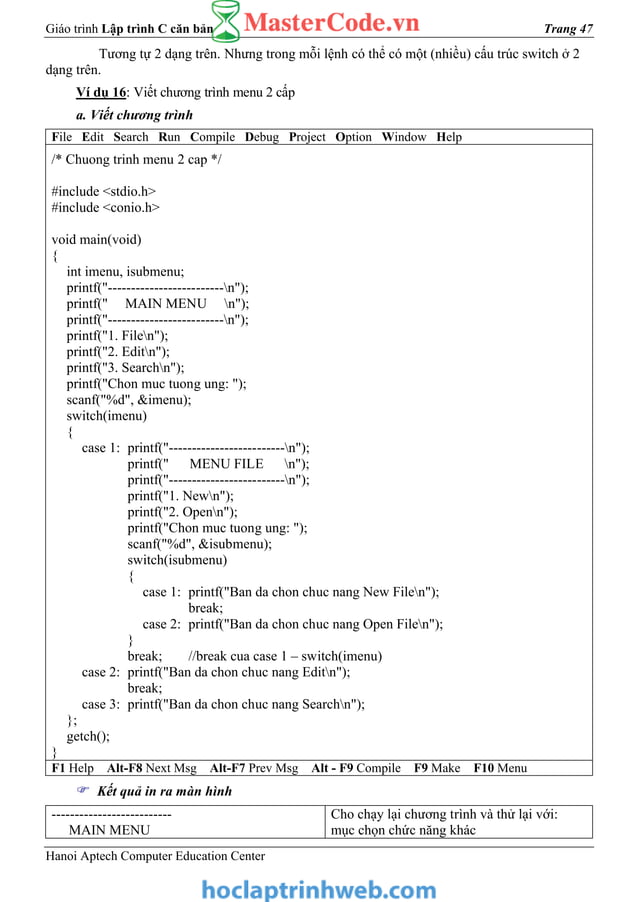 Giáo trình Lập trình C căn bản - Aptech | PDF
