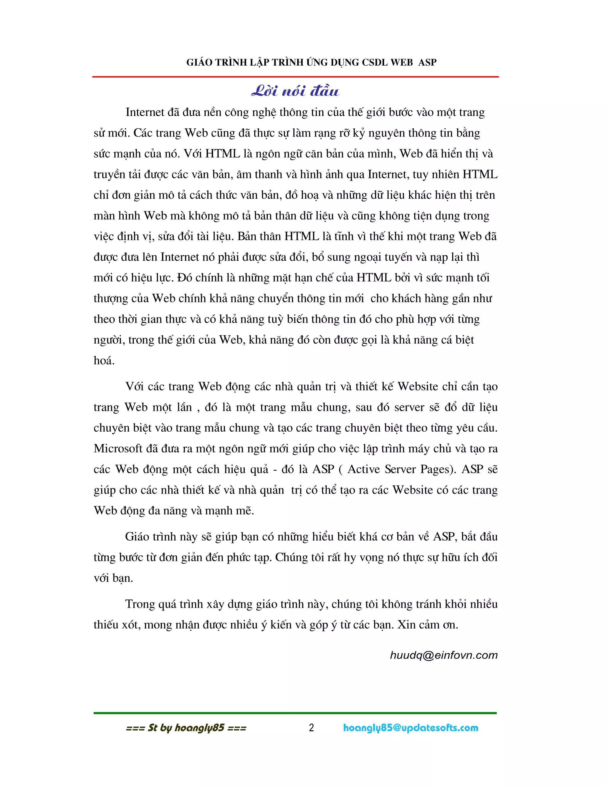 Giao trinh lap trinh ung dung csdl web asp p1 | PDF