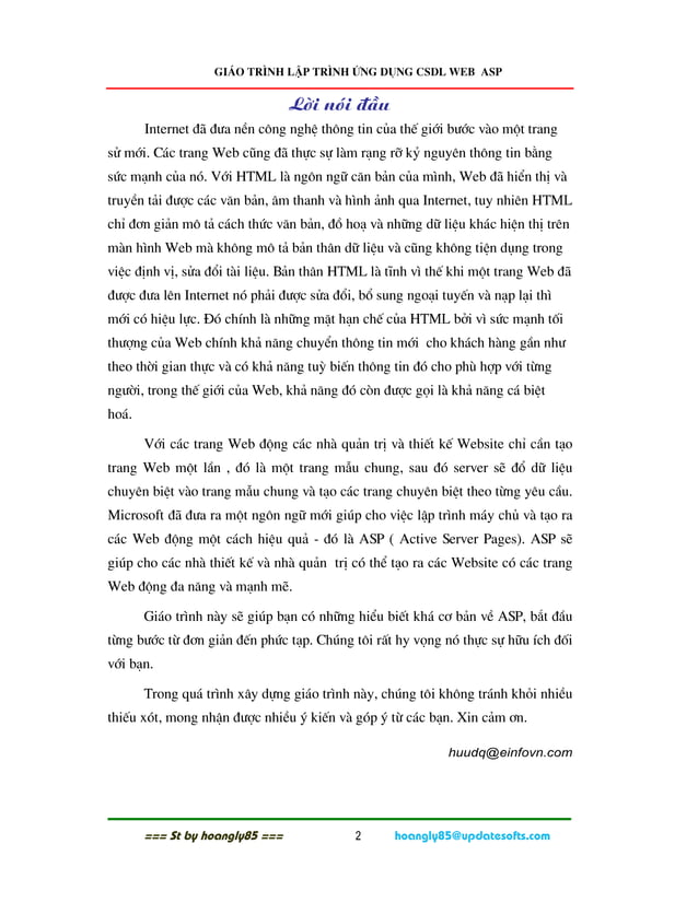 Giao trinh lap trinh ung dung csdl web asp p1 | PDF