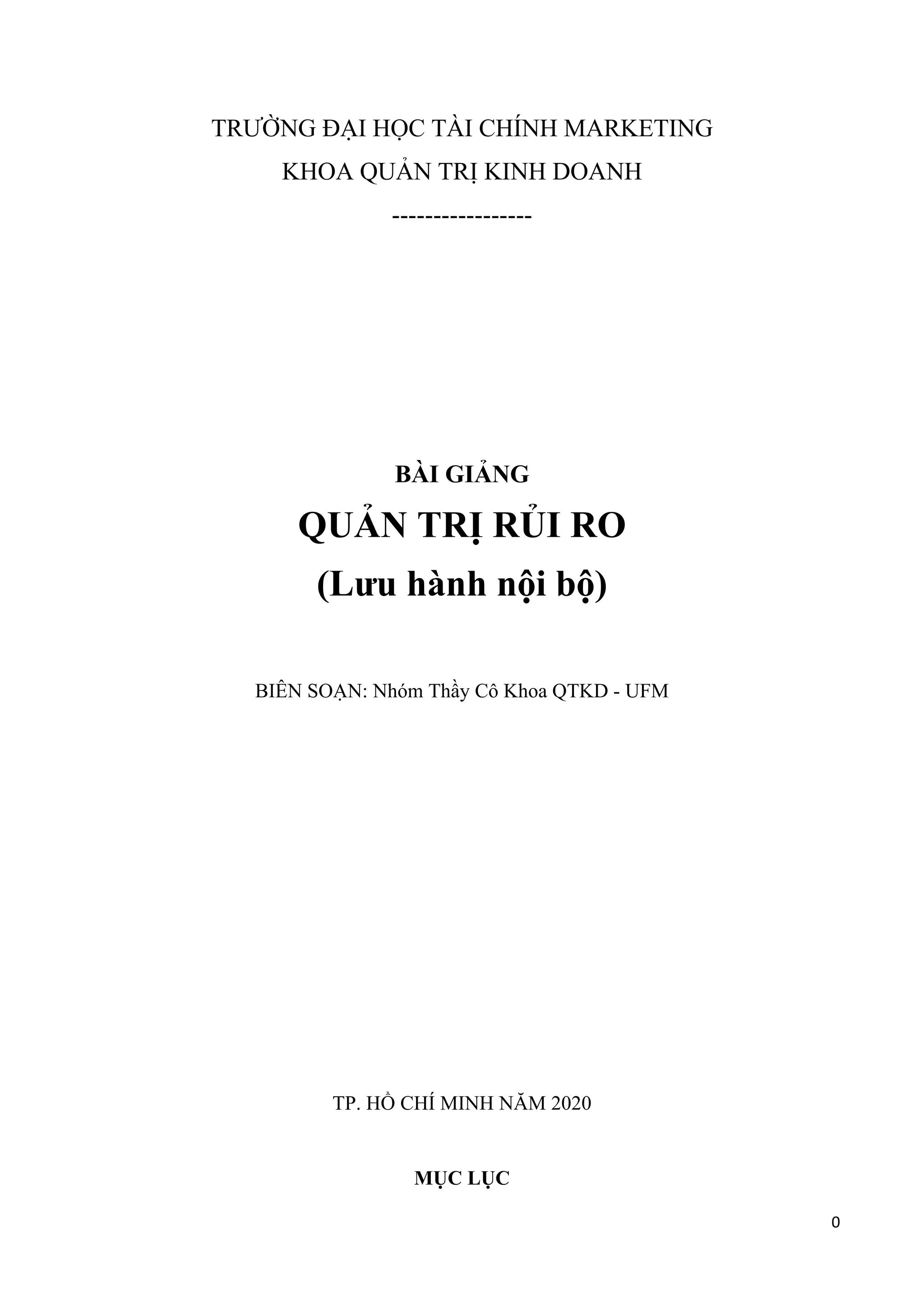 Giáo trình QUẢN TRỊ RỦI RO CHUYÊN NGÀNH QTKD | PDF