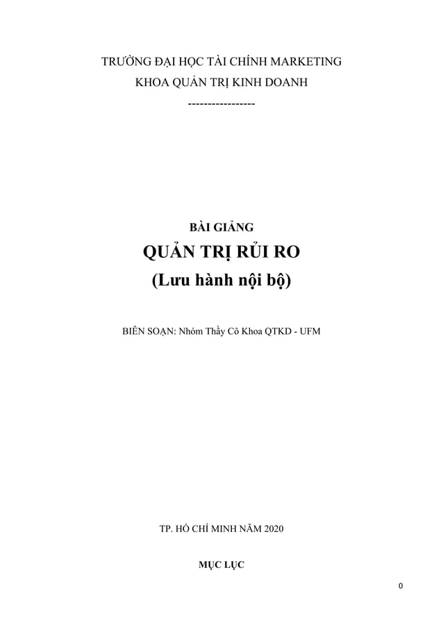Giáo trình QUẢN TRỊ RỦI RO CHUYÊN NGÀNH QTKD | PDF