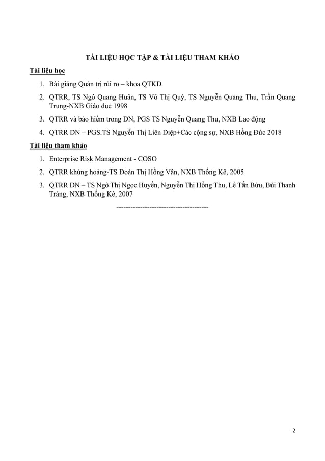 Giáo trình QUẢN TRỊ RỦI RO CHUYÊN NGÀNH QTKD | PDF