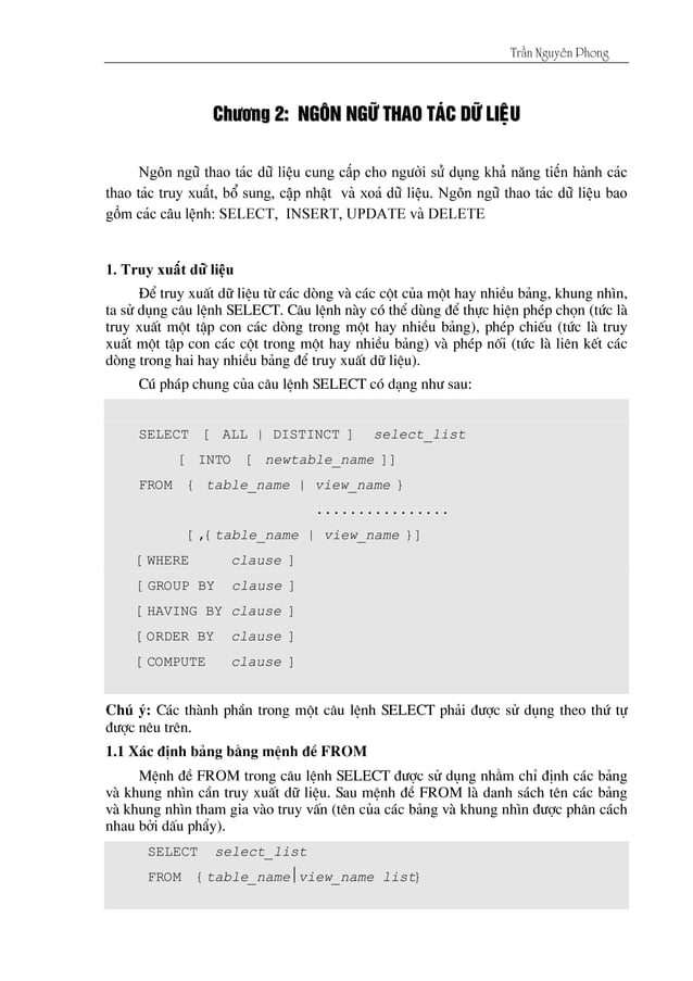 Giáo trình SQL server tiếng việt | PDF