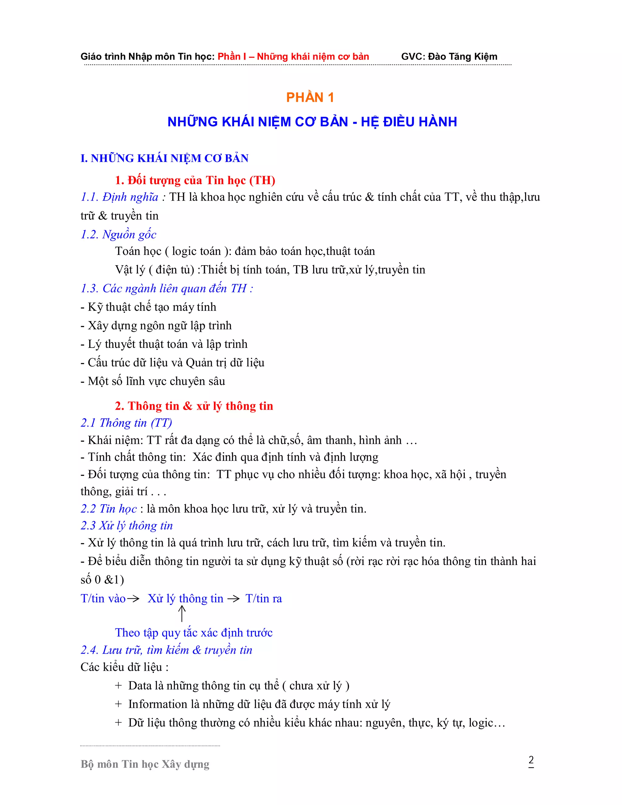 Giao trinh tin dai cuong kiem phan i | PDF