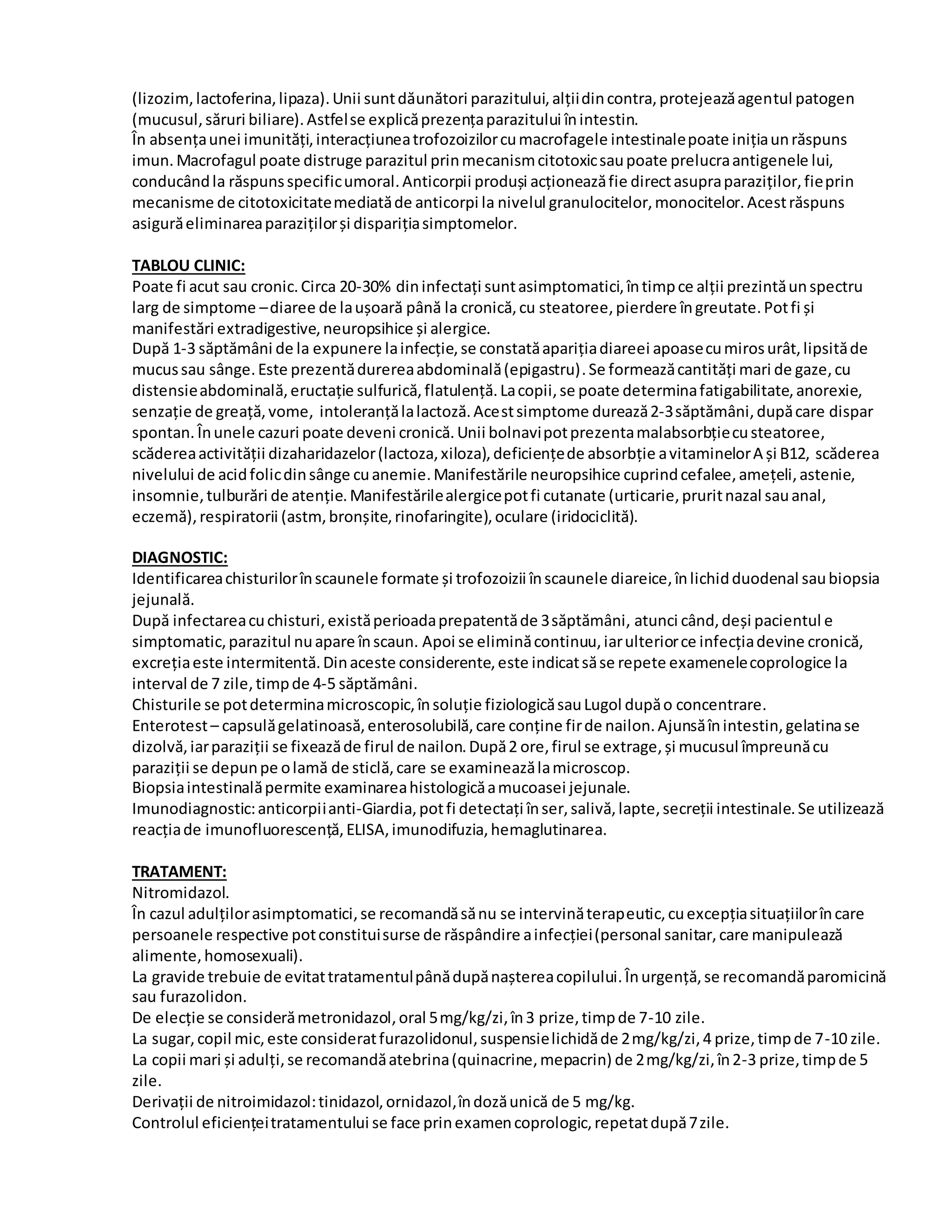 Parazitologie: Giardia Duodenalis | DOCX