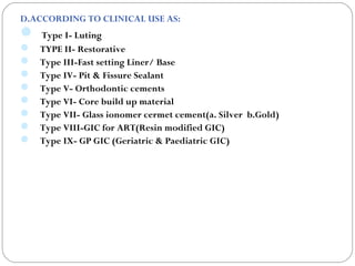 Types of gic cement store