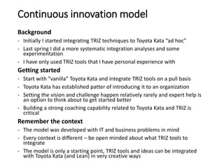 The continuous innovation model - combining Toyota Kata and TRIZ | PPTX | Business | Business ...