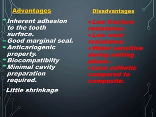 Advantages and disadvantages of glass ionomer cement store