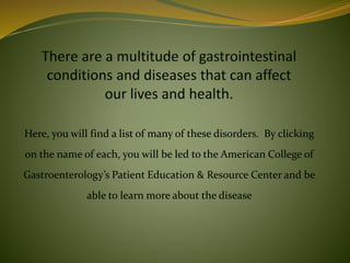 GI Conditions & Diseases | PPT
