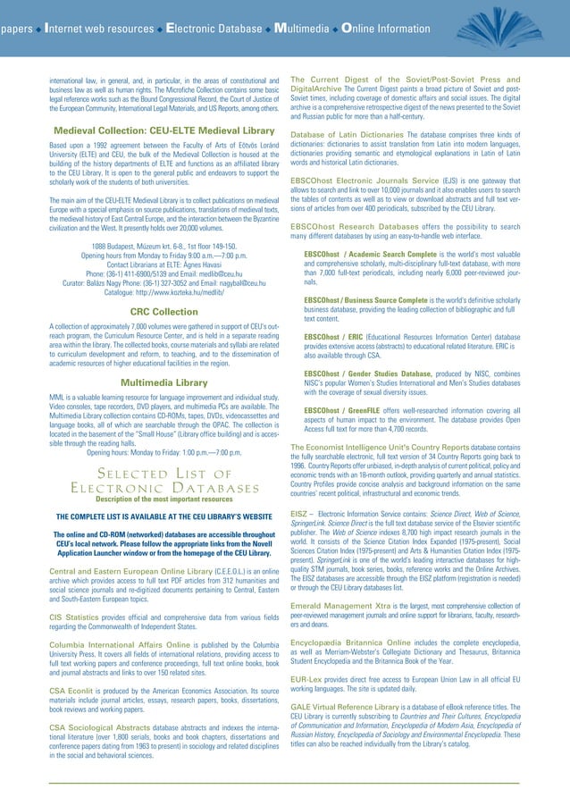 CEU Library Guide 09/10 | PDF