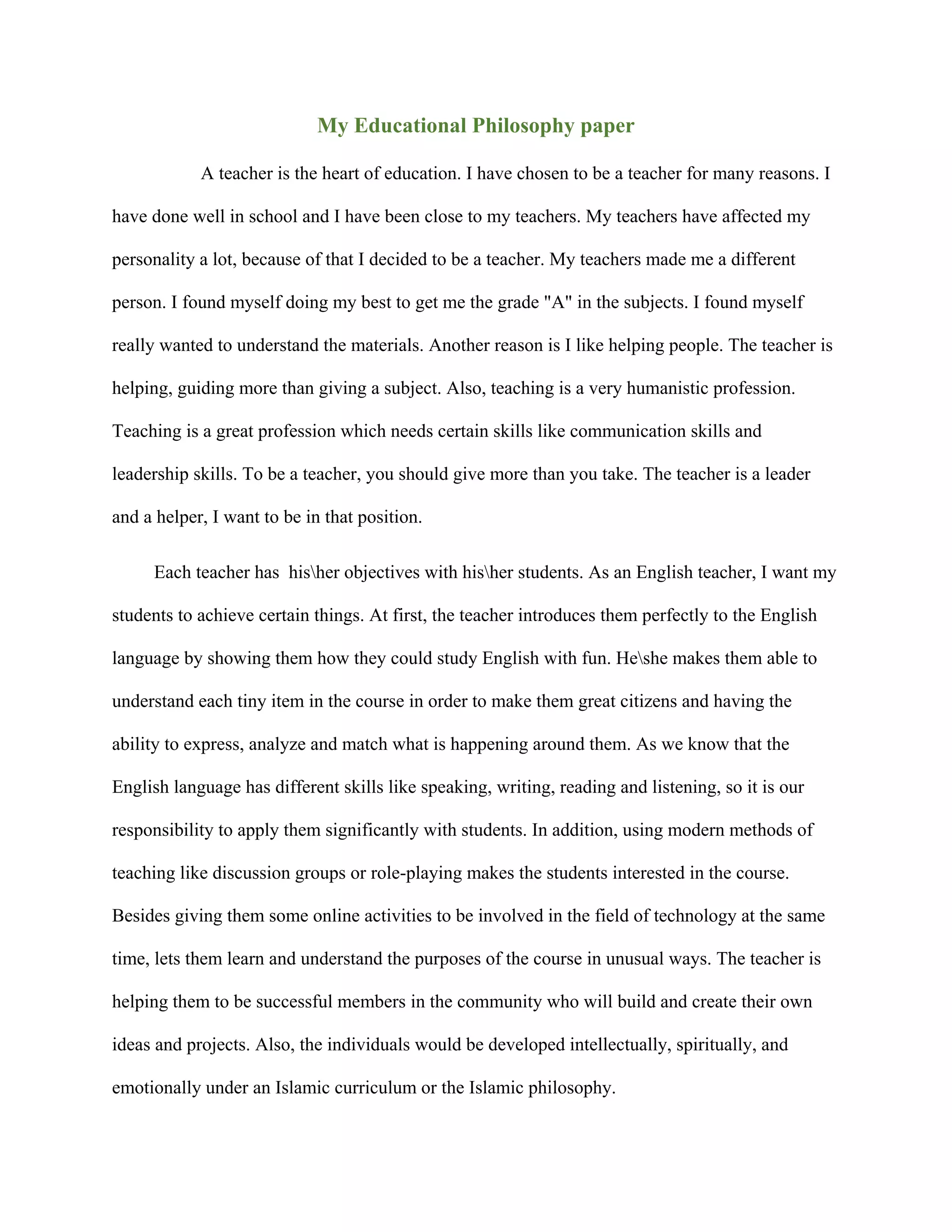 My educational philosophy paper | PDF