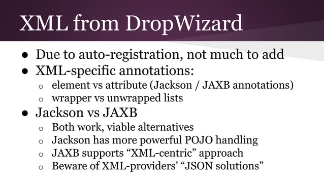 Jackson beyond JSON: XML, CSV | PPTX | Web Development | Internet