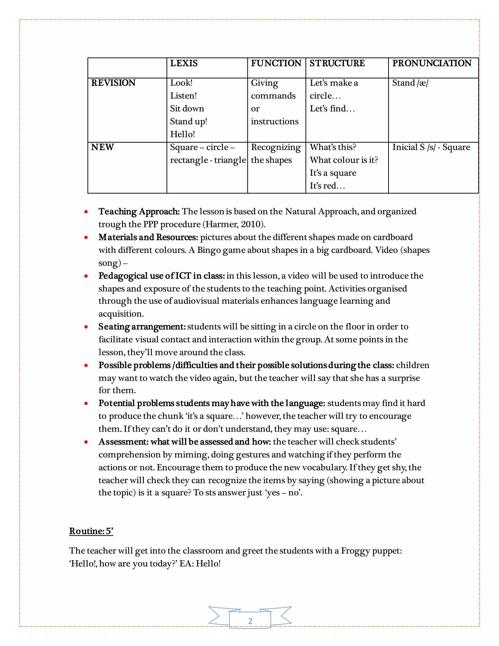 Lesson Plan - Class 1 | DOCX
