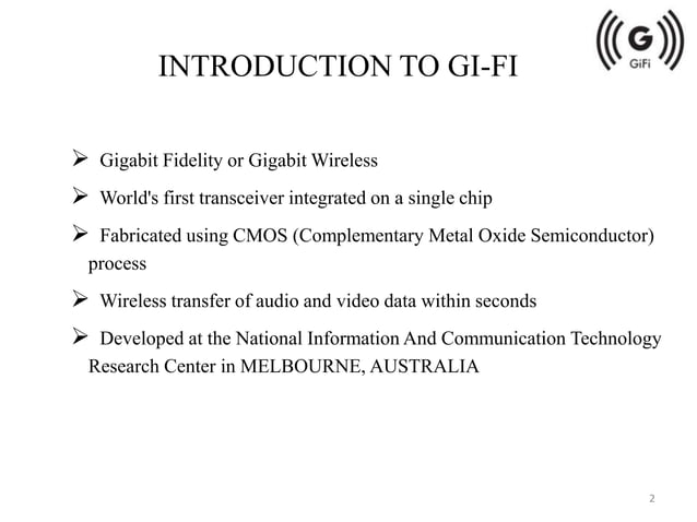 Gigabit Fidelity: The next generation wireless technology | PPTX | Computer Networking | Computing