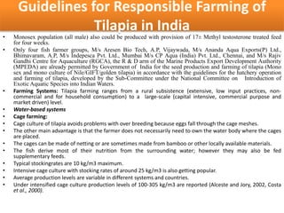 Climate smart Aquaculture of GIFT Tilapia for nutritional security and ...