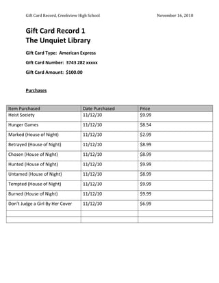 Gift Card Record Sample Form | DOC