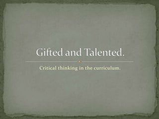 Critical thinking in the curriculum | PPT