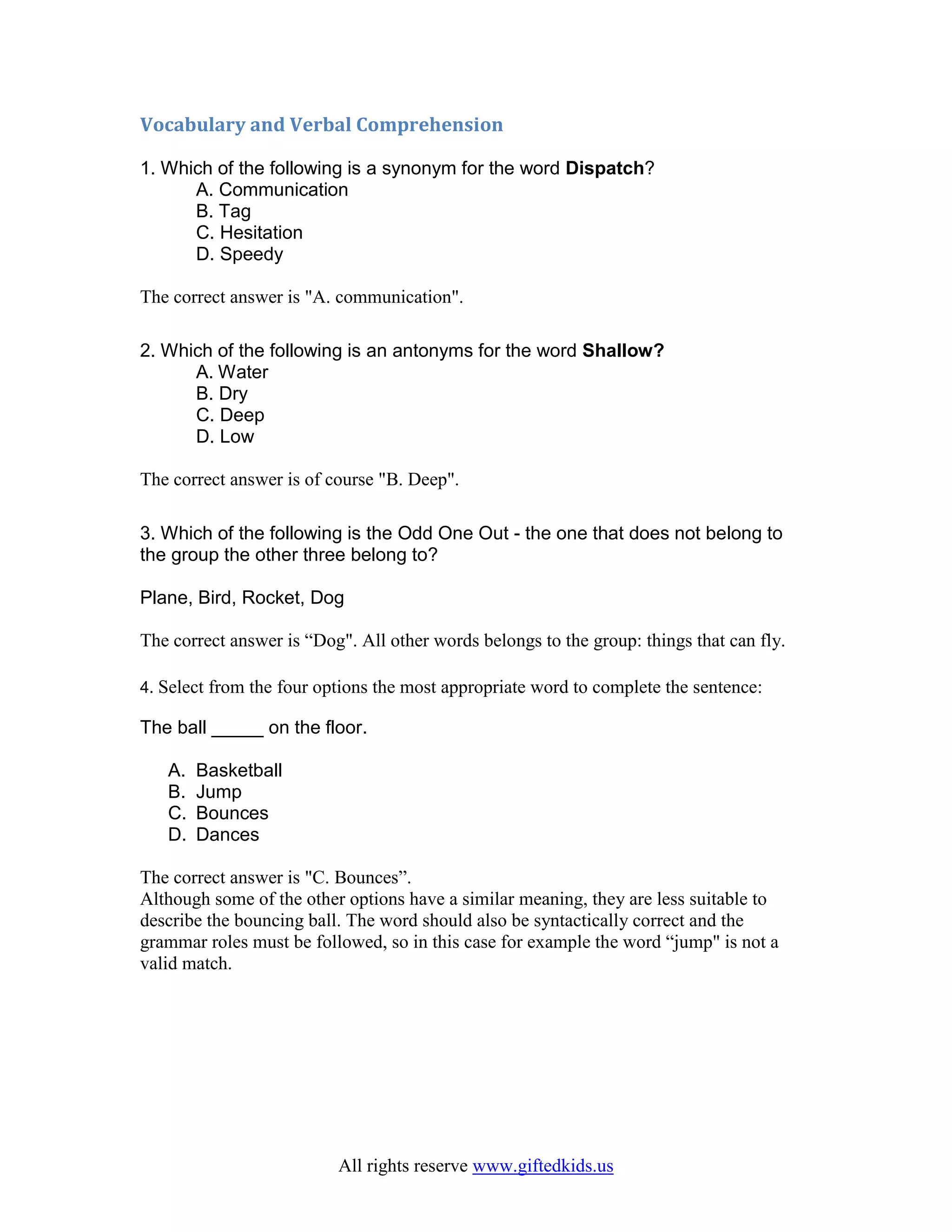 Gifted Children sample test | PDF